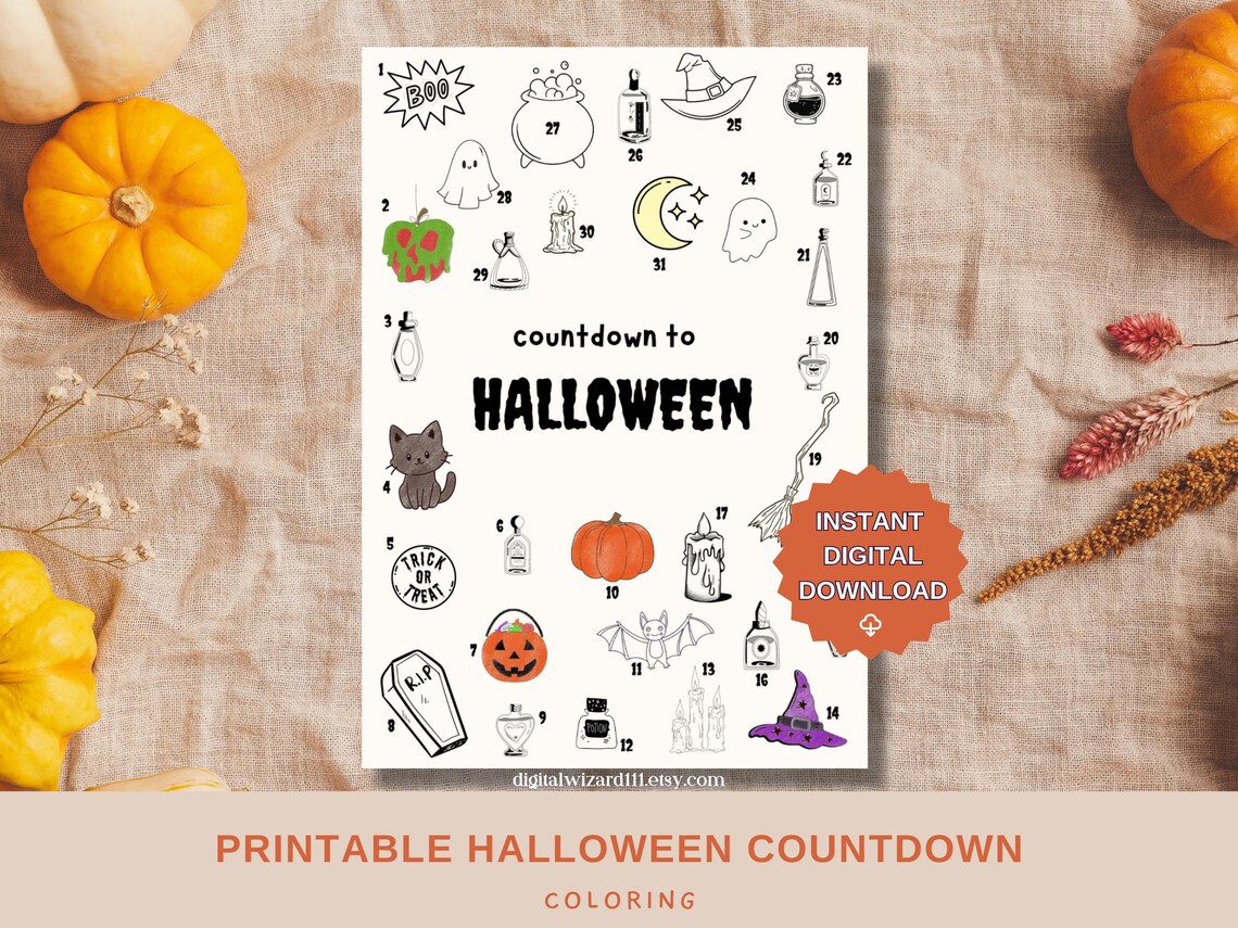 Printable Halloween Countdown Coloring Activity Halloween Printable ...