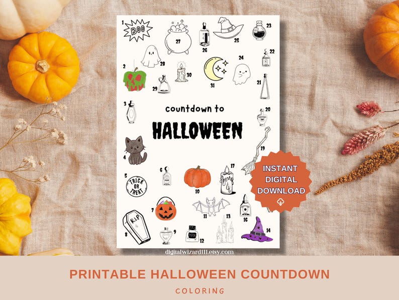 Printable Halloween Countdown Coloring Activity Halloween Printable ...