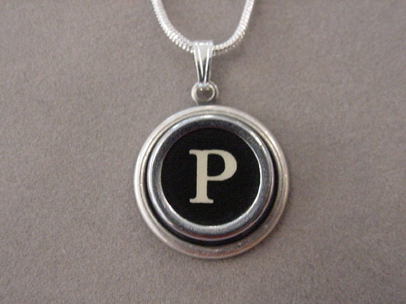 Typewriter Key Jewelry Necklace BLACK LETTER P Initial P | Etsy