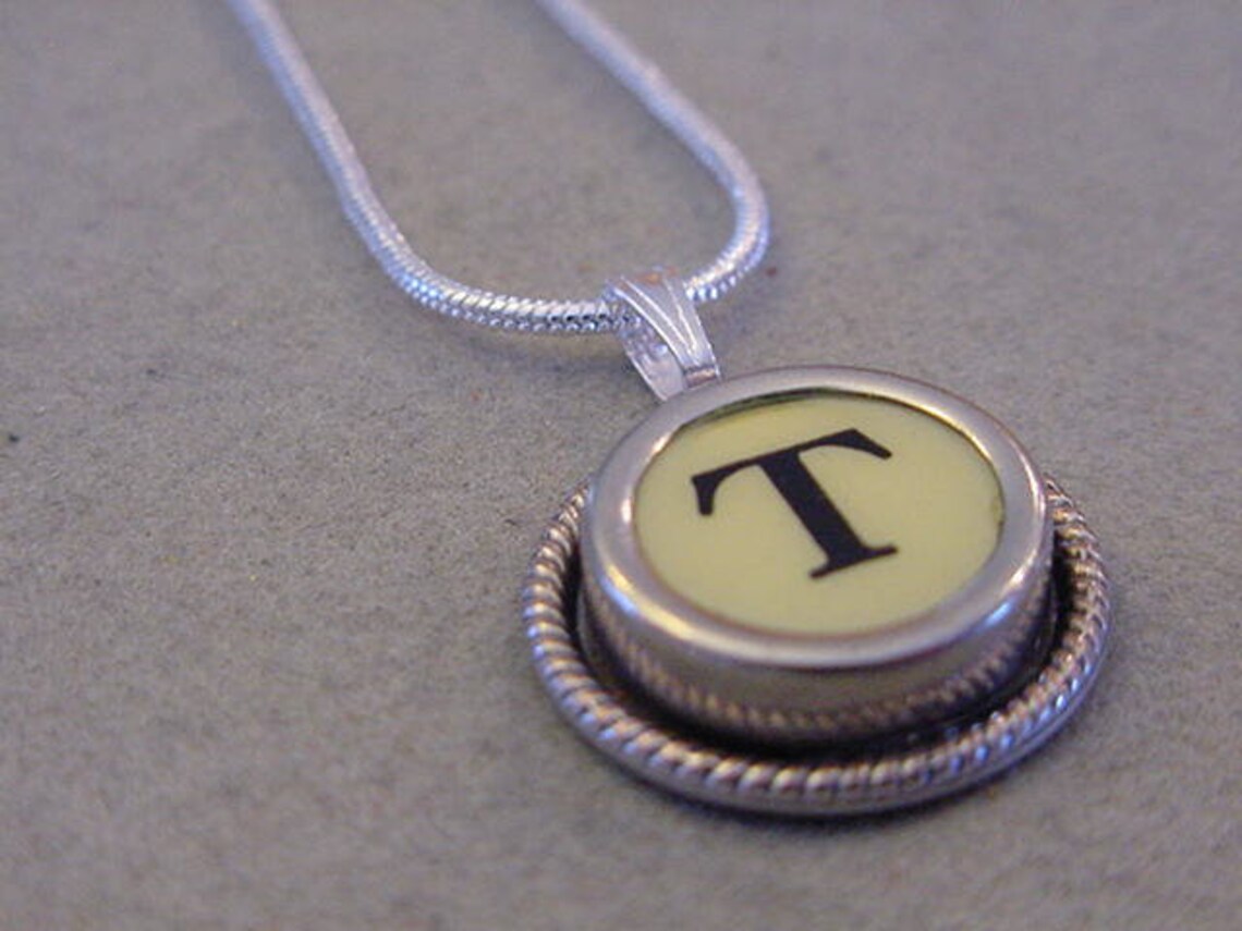 Typewriter Key Jewelry Necklace CREAM LETTER T- Typewriter Key Necklace ...