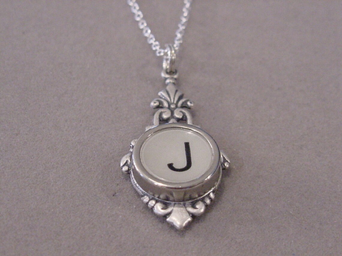 Typewriter Key Necklace RARE GRAY LETTER J Initial Necklace Typewriter ...