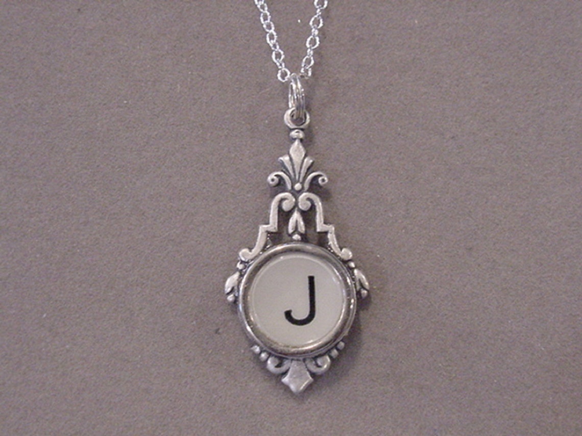Typewriter Key Necklace RARE GRAY LETTER J Initial Necklace - Etsy