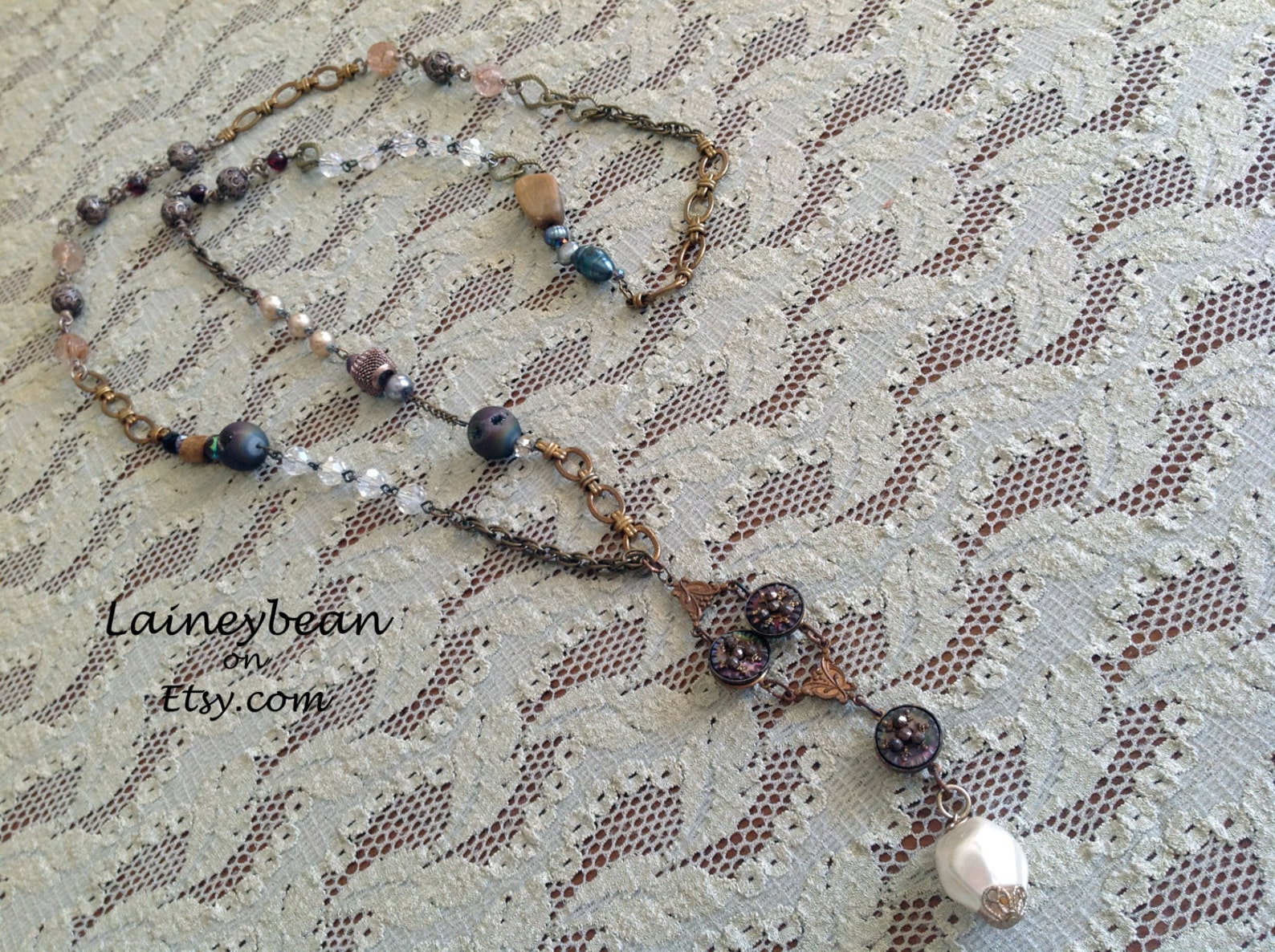 Vintage Beaded Long Chain Necklace - Etsy