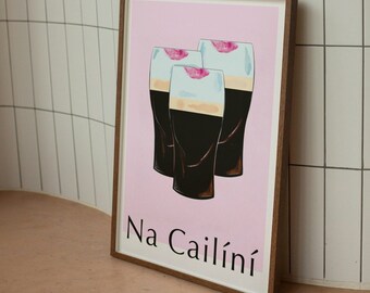 Guinness Sláinte Girls Print - Pink Guinness Wall Art for Home Bar or ...