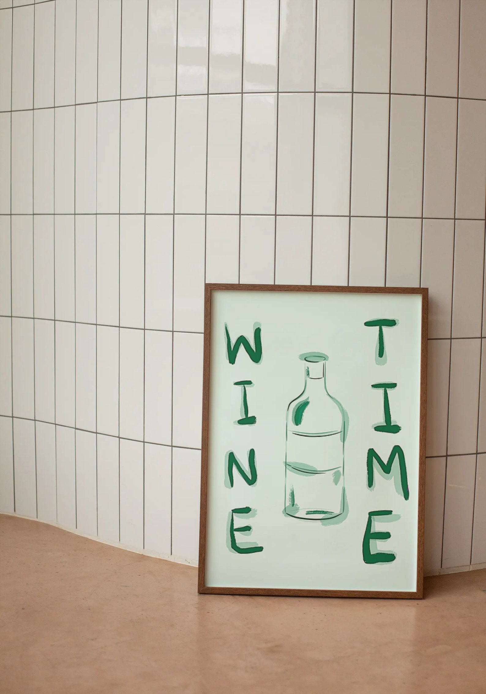 Green Wine Time Print - Minimalist Wine Art for Chic Kitchen Decor ...