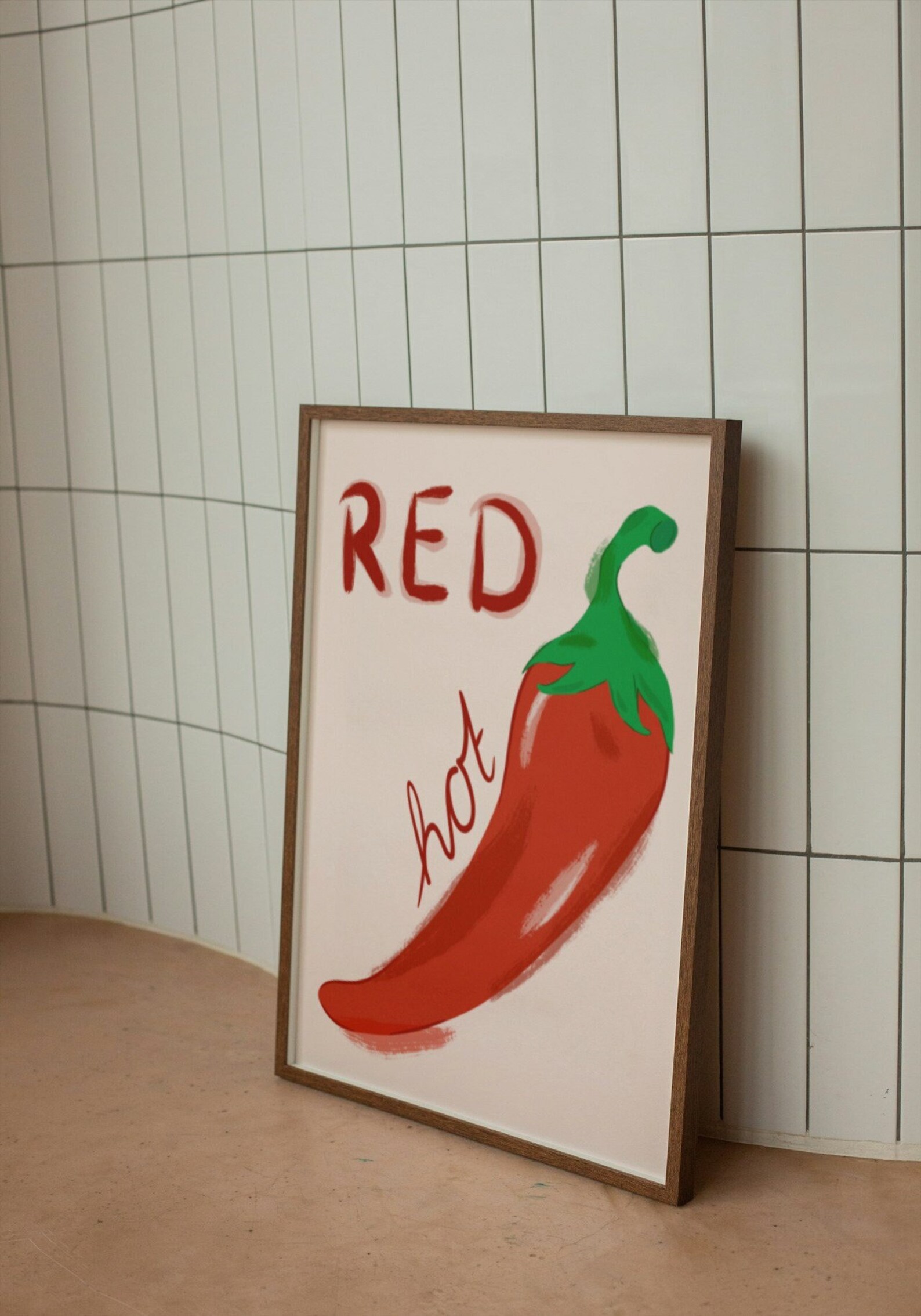 Red Hot Chilli Pepper Print - Quirky Food Illustration for Kitchen Wall ...