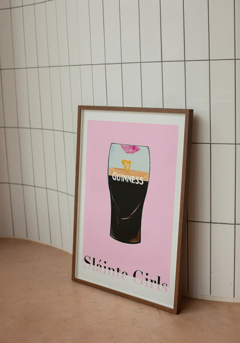 Guinness Sláinte Girls Print - Pink Guinness Wall Art for Home Bar or ...