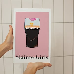 Guinness Sláinte Girls Print - Dark Pink Guinness Wall Art for Home Bar ...