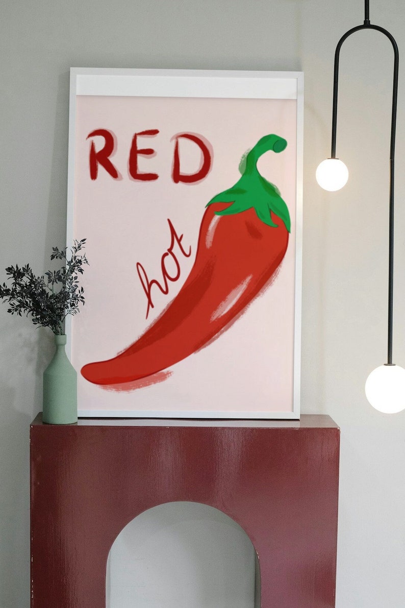 Red Hot Chilli Pepper Print Quirky Food Illustration for Kitchen Wall ...
