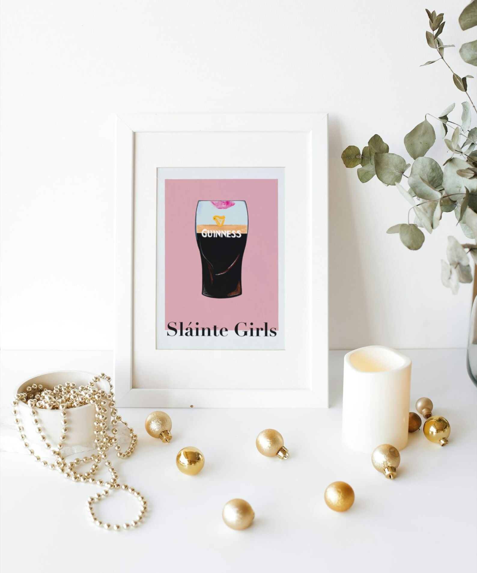 Guinness Sláinte Girls Print - Dark Pink Guinness Wall Art for Home Bar ...