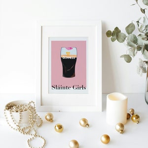 Guinness Sláinte Girls Print - Dark Pink Guinness Wall Art for Home Bar ...
