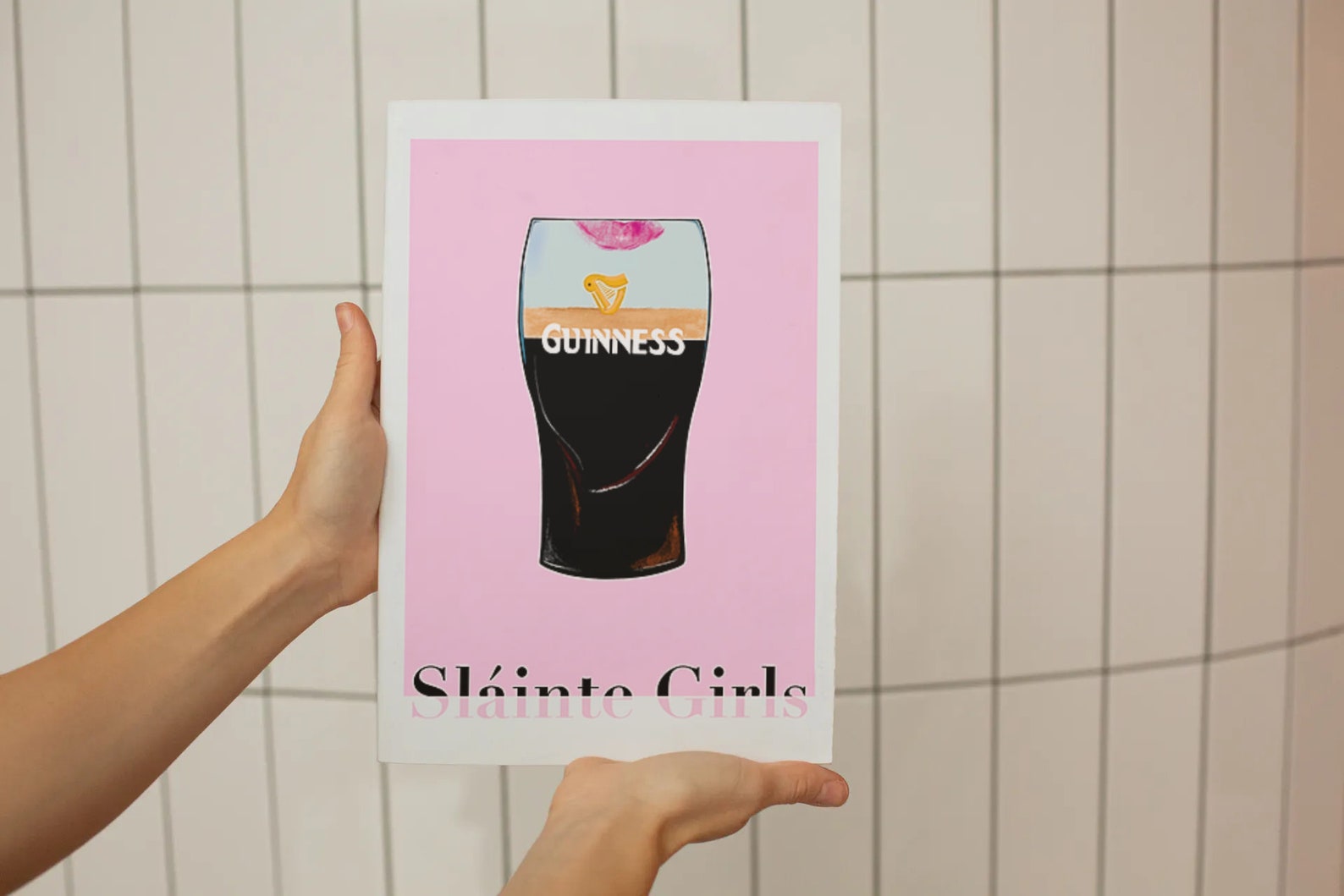 Guinness Sláinte Girls Print - Pink Guinness Wall Art for Home Bar or ...