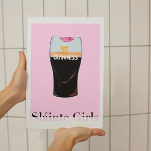 Guinness Sláinte Girls Print - Pink Guinness Wall Art for Home Bar or ...