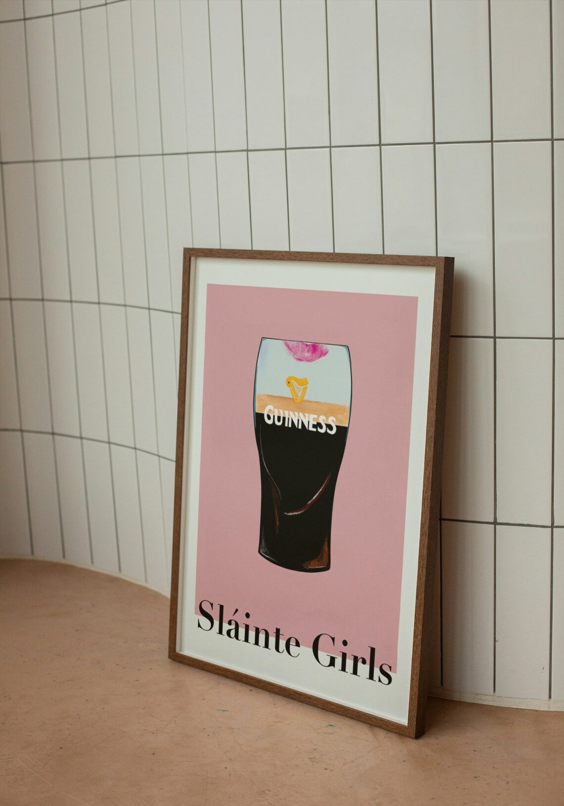 Guinness Sláinte Girls Print - Dark Pink Guinness Wall Art for Home Bar ...