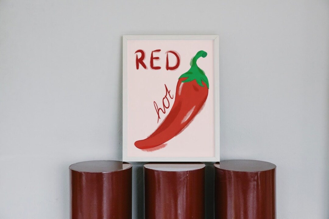 Red Hot Chilli Pepper Print Quirky Food Illustration for Kitchen Wall ...