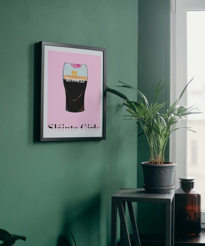 Guinness Sláinte Girls Print - Pink Guinness Wall Art for Home Bar or ...