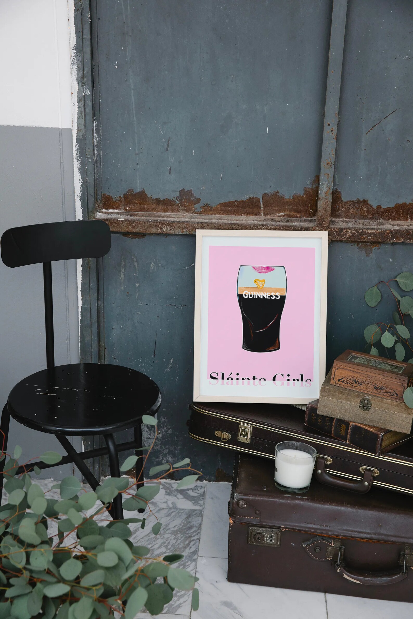 Guinness Sláinte Girls Print - Pink Guinness Wall Art for Home Bar or ...