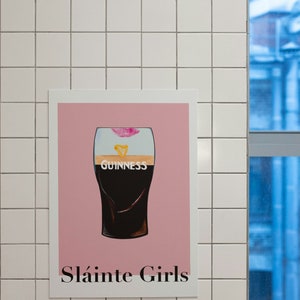 Guinness Sláinte Girls Print - Dark Pink Guinness Wall Art for Home Bar ...