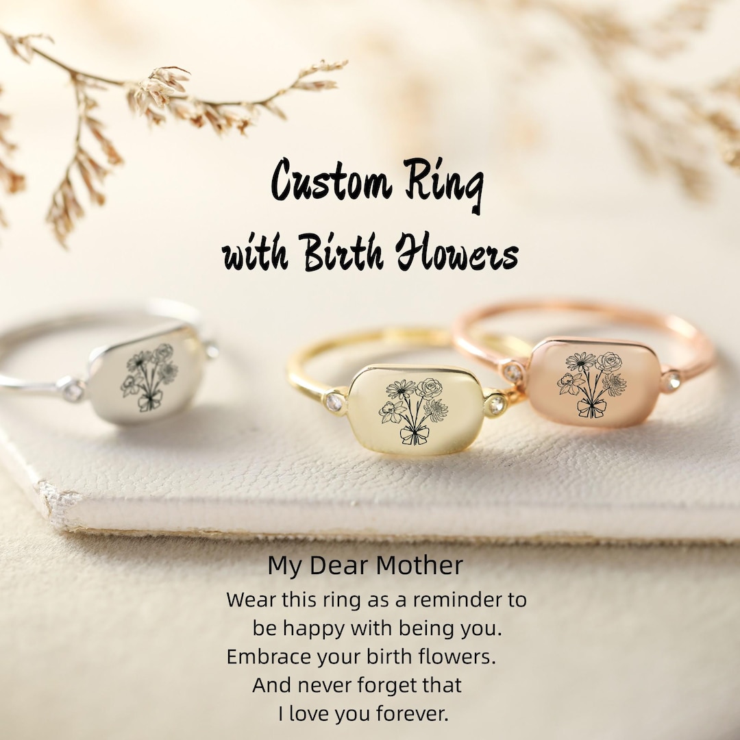 Personalized Birth Flower Ring, Custom Florals Ring, Multiple Birth ...