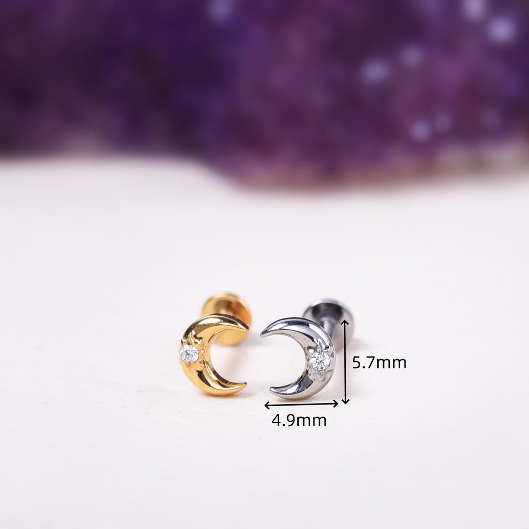 18G/16G Titanium Moon Stud Earring: Helix, Tragus, Conch Piercing - Etsy