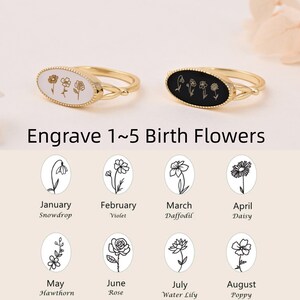 Ring Jewelry With Birth Flower, Custom 1-5 Flower Ring, Personalized ...