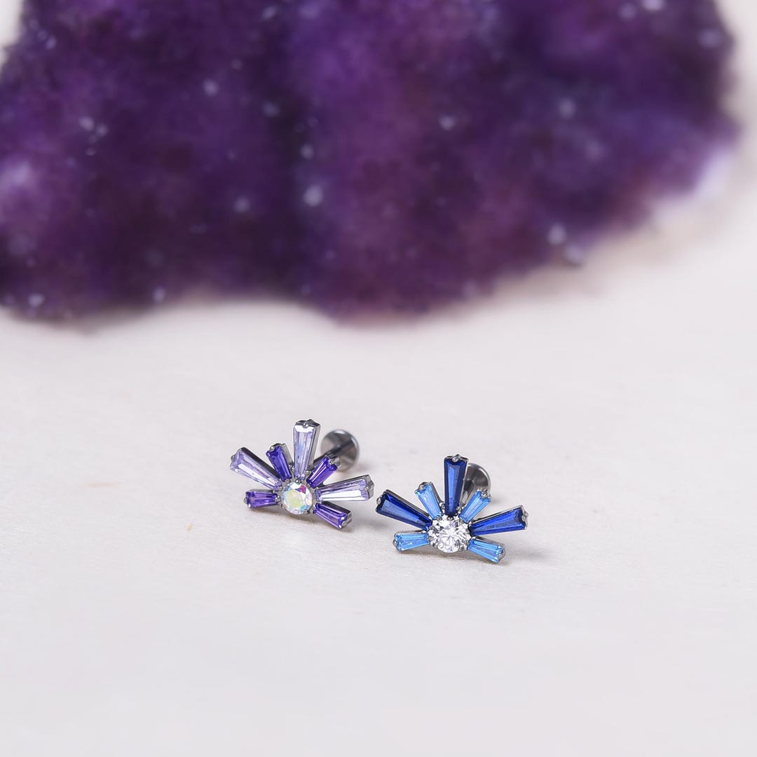 Little Daisy Gradient Titanium Zirconia Stud Earrings: Cartilage Helix ...