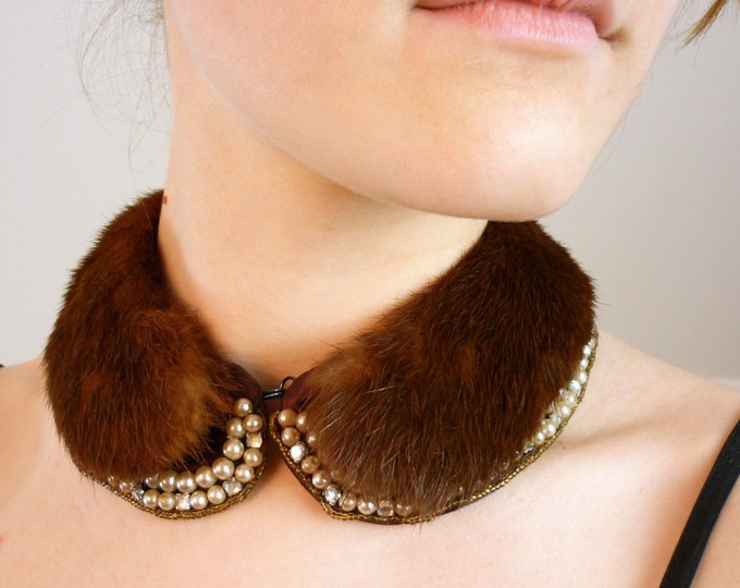 RESERVED. 1940's Pearled Mink Collar - Etsy