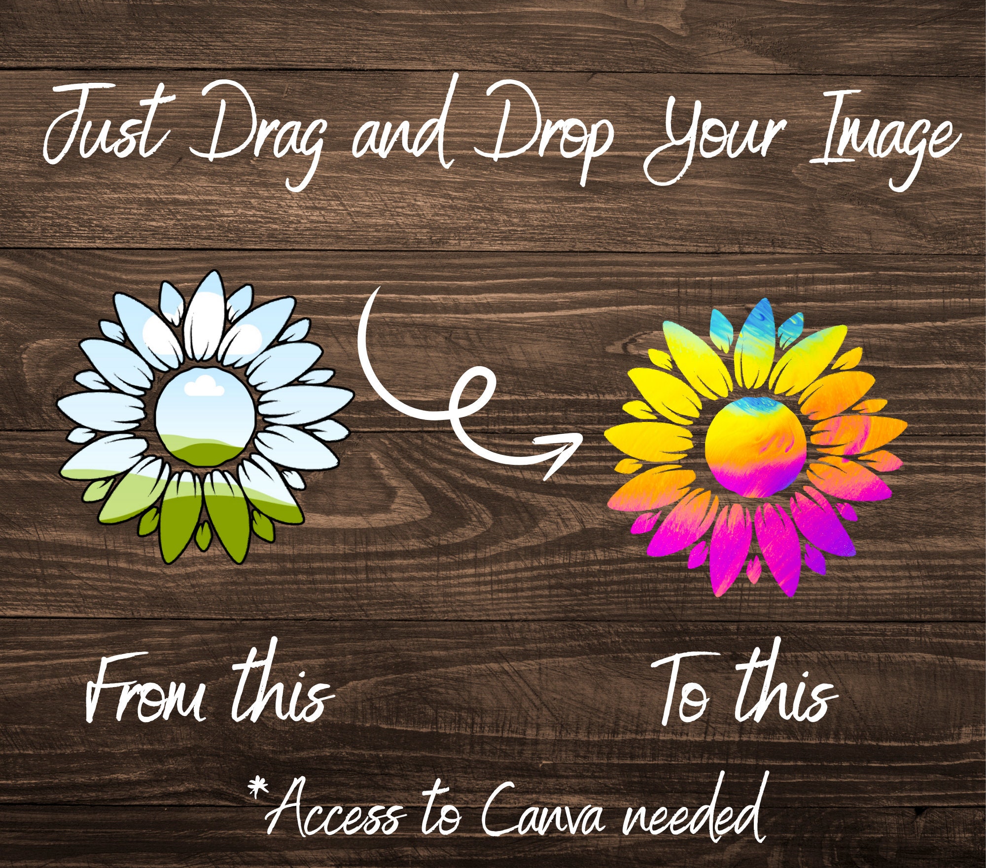 Sunflower Editable Canva Frame Template: Digital Art (digital Download ...