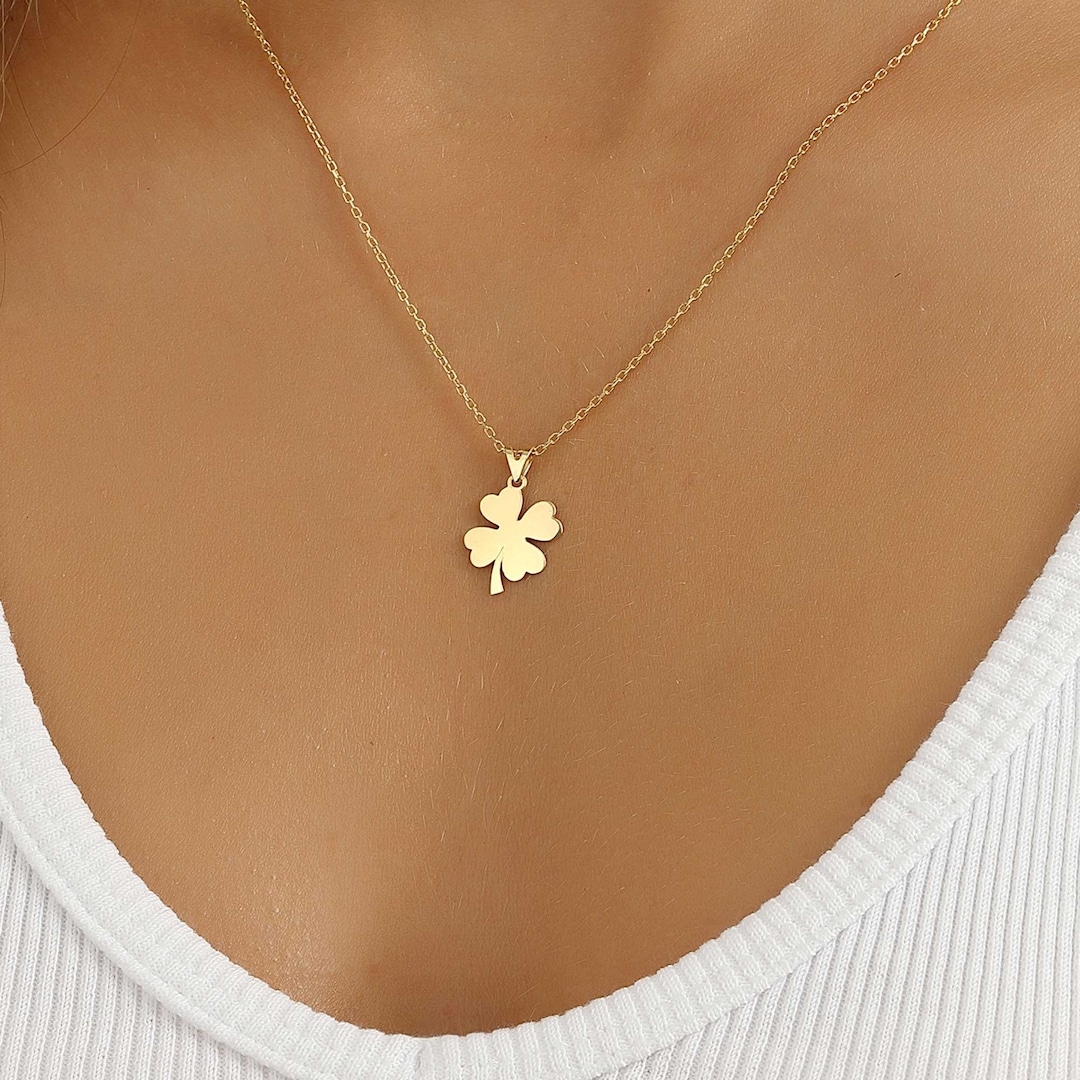18k Gold Clover Necklace, Gold Leaf Pendant, 14k Solid Gold Four Leaf ...