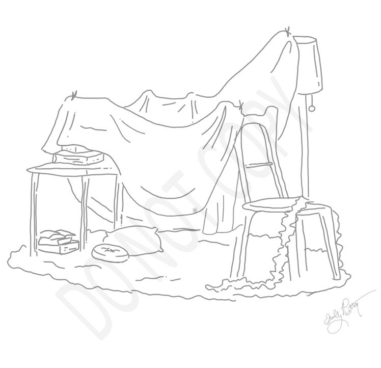 Summer Kids Activity, Blanket Fort Design, Adult/child Coloring Page ...