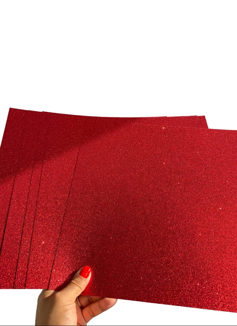 5 PCS Red 12x12 No Shed Glitter Card Stock , Glitter Card Stock Sliver ...