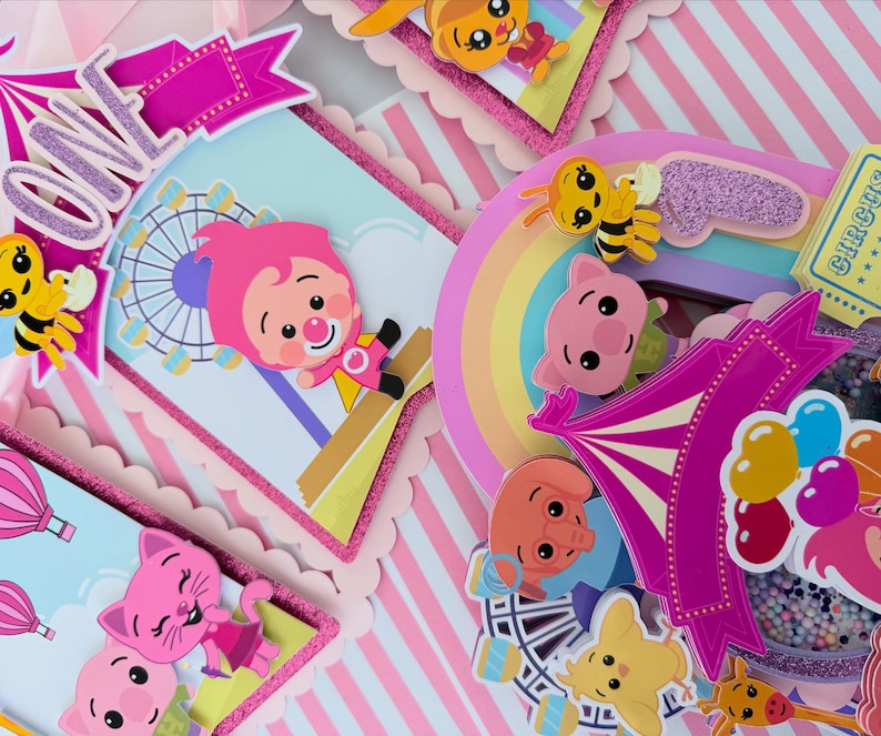 Plim Plim One Banner Pink Circus Cake Topper 3D Clown Banner, Girl's ...