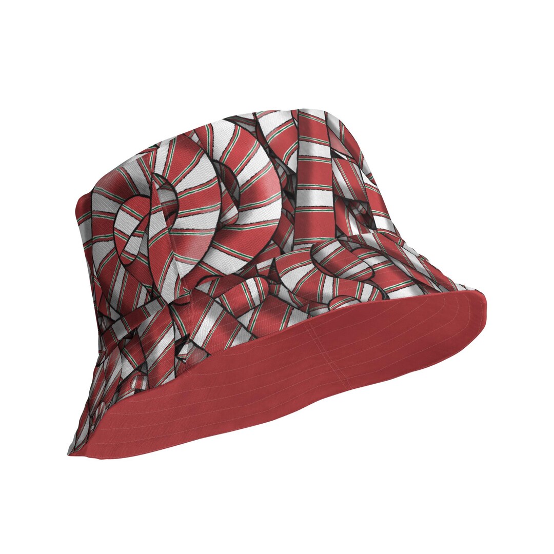 Candy Cane Reversible Bucket Hat - Holiday Head Gear - Christmas Hat ...