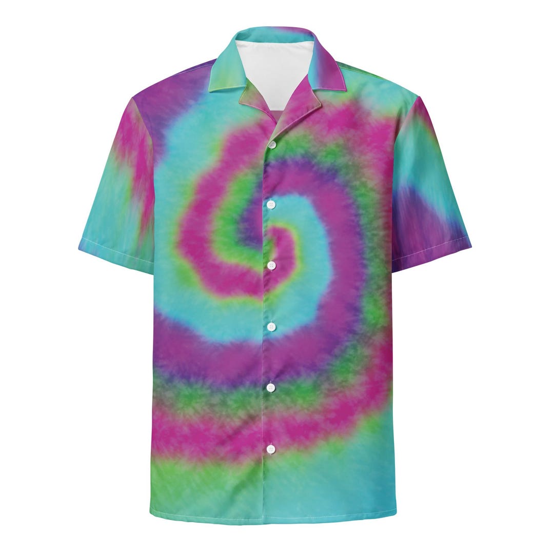 Tie Dye Swirl Design Button up Shirt - Psychedelic Cyberpunk Cyan ...