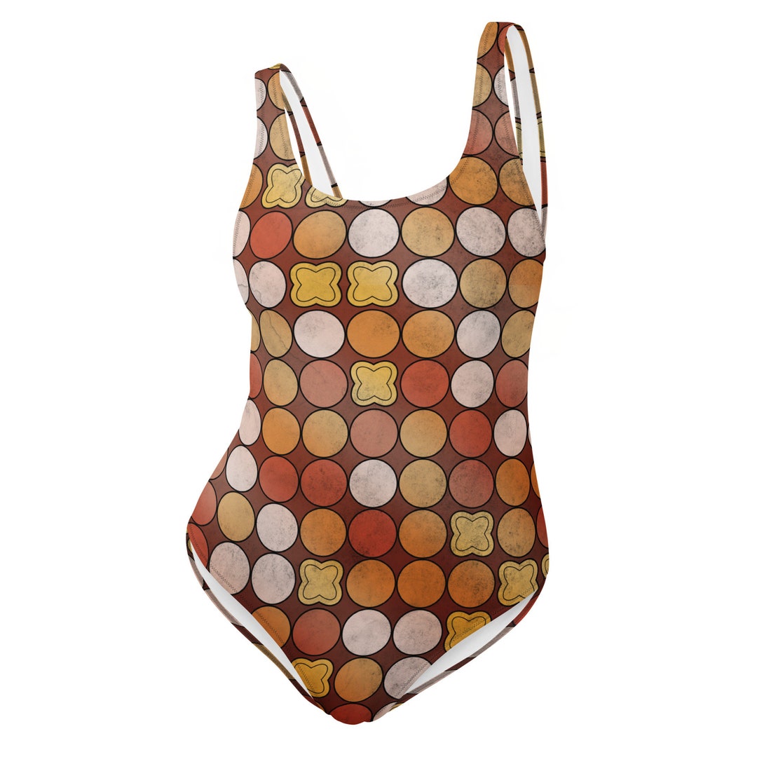 Polka Dot One Piece Swimsuit Earth Tone Grunge Textured Repeating