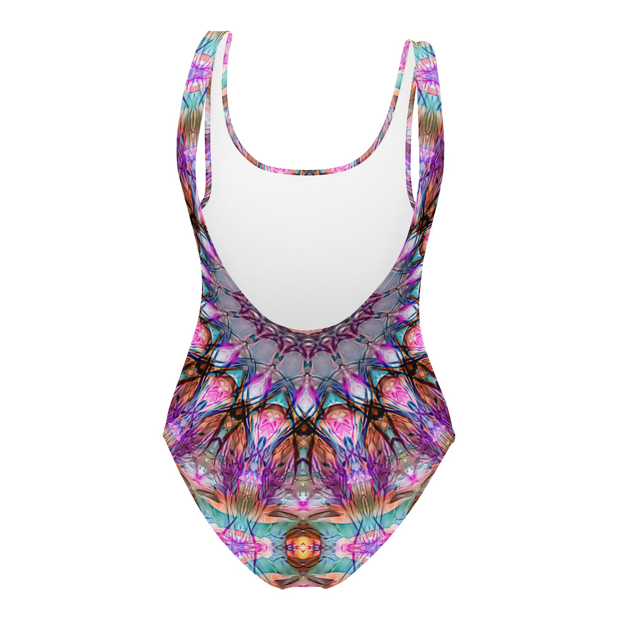 Rose Window Mandala One-piece Swimsuit Purple Stained Glass Psychedelic ...