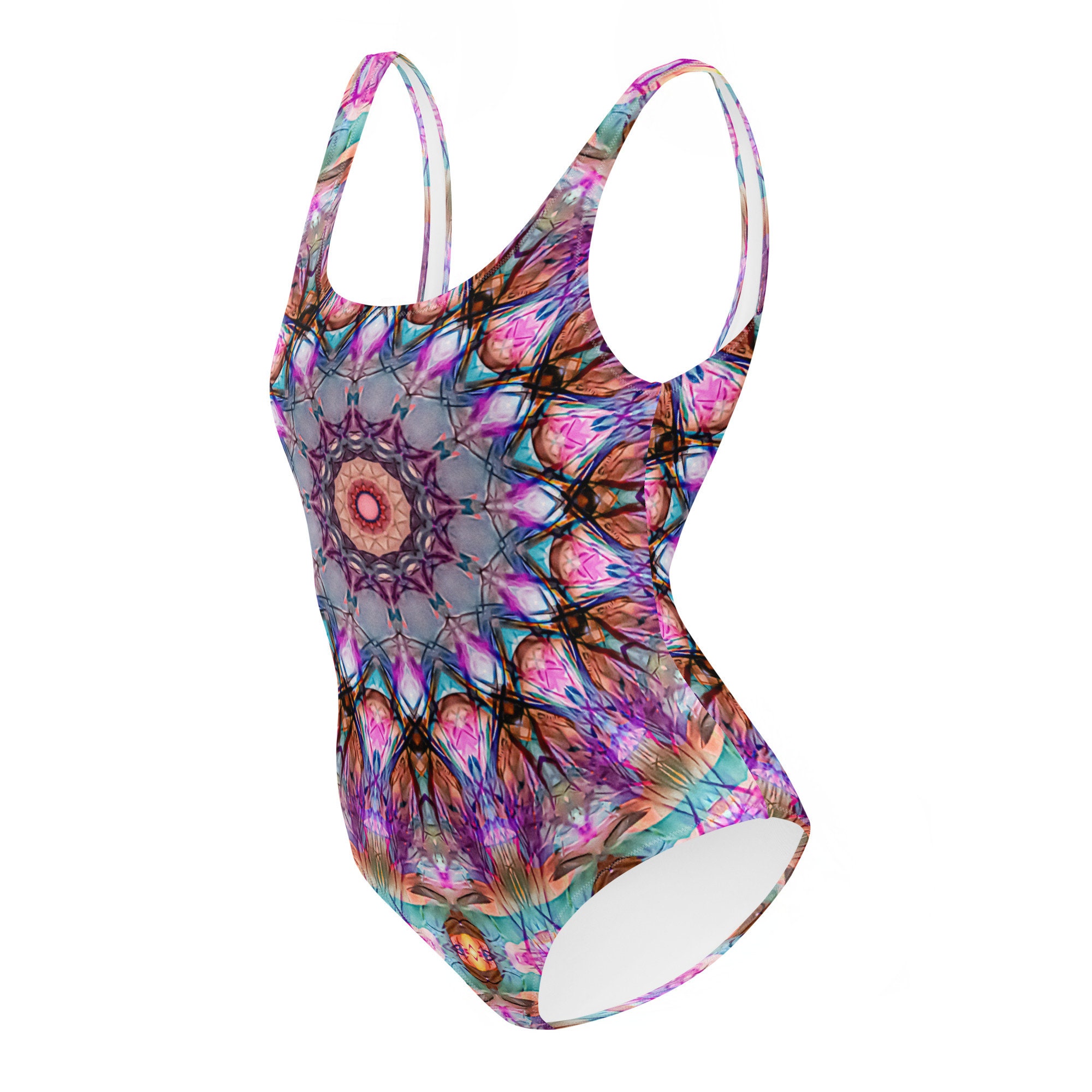 Rose Window Mandala One-piece Swimsuit - Purple Stained Glass ...