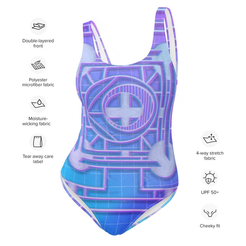 Futuristic One-piece Swimsuit - Purple Cyberpunk Glitchy Geometric ...