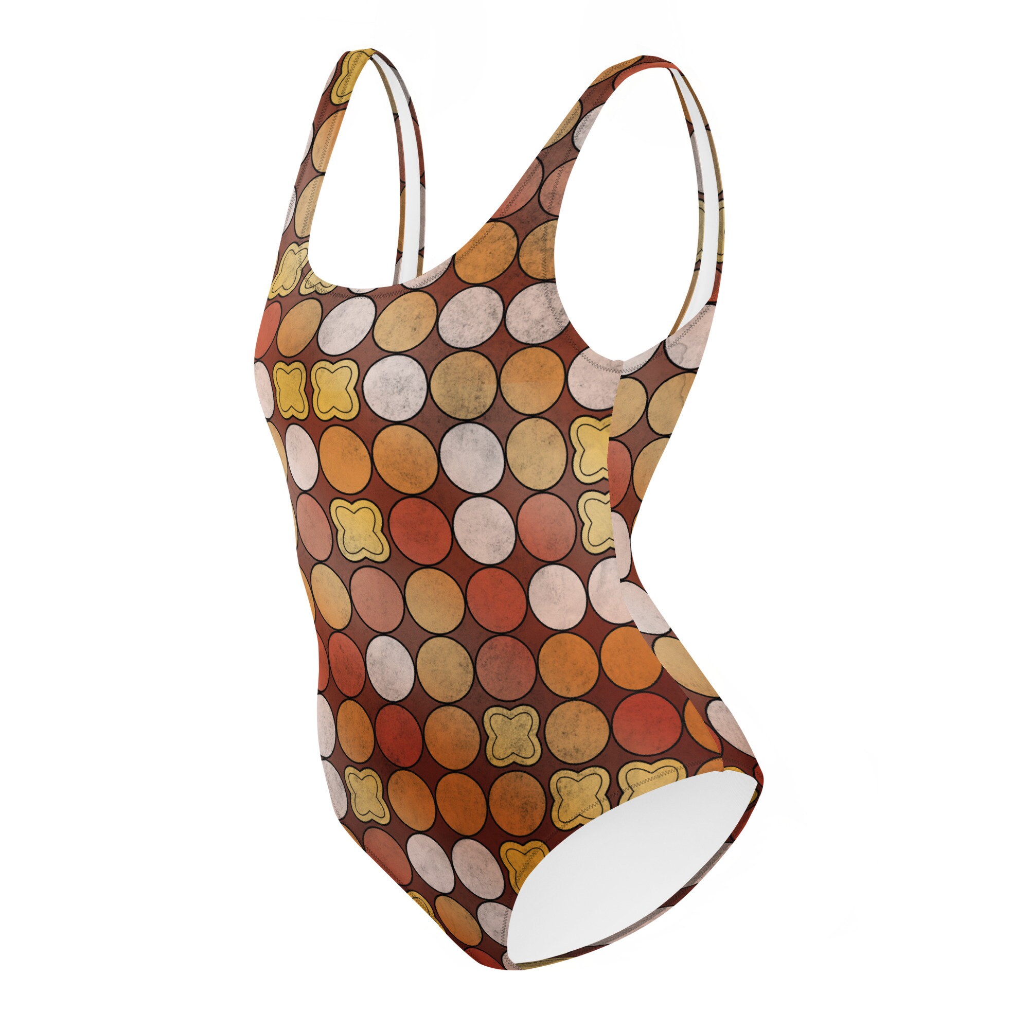 Polka Dot One Piece Swimsuit Earth Tone Grunge Textured Repeating