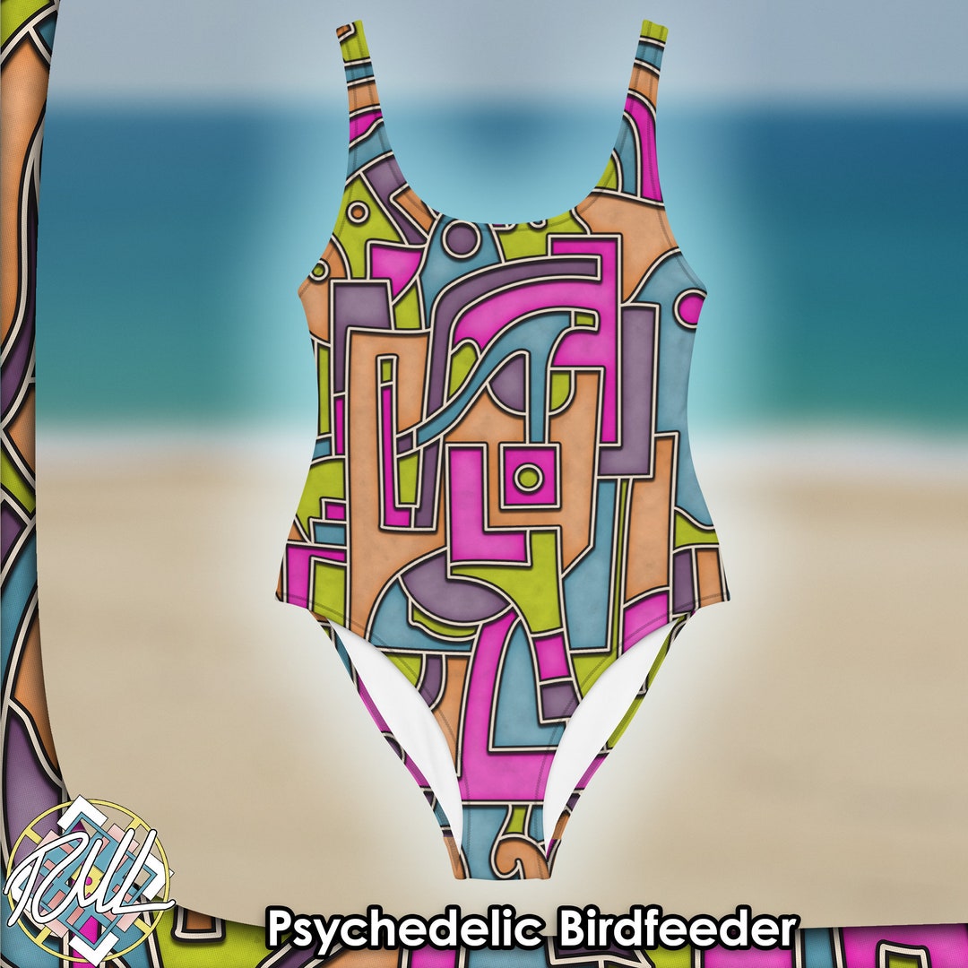 60s Retro Inspired Women's One-piece Swimsuit - Faux Stained Glass ...