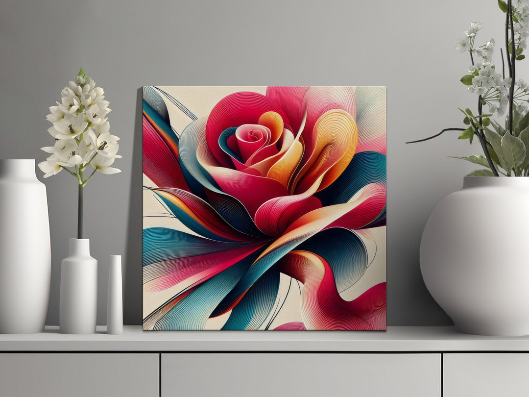 Abstract Flower Digital Art, Colorful Wall Decor, Modern Home Office ...