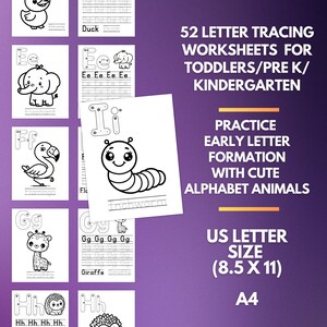 Animal ABC Letter Tracing Worksheets: Pre-k Handwriting Practice (PDF ...