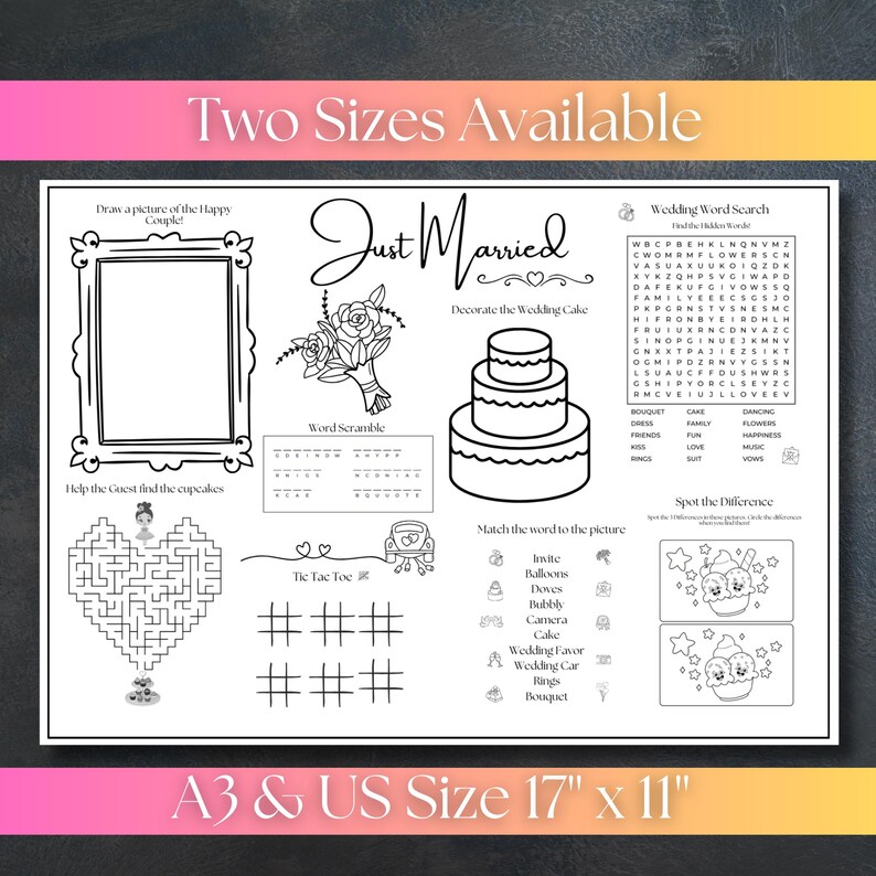 Wedding Activity Placemat for Kids, Wedding Download Colouring Page ...