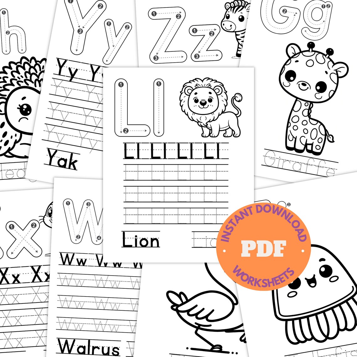 Animal ABC Letter Tracing Worksheets: Pre-k Handwriting Practice (PDF ...