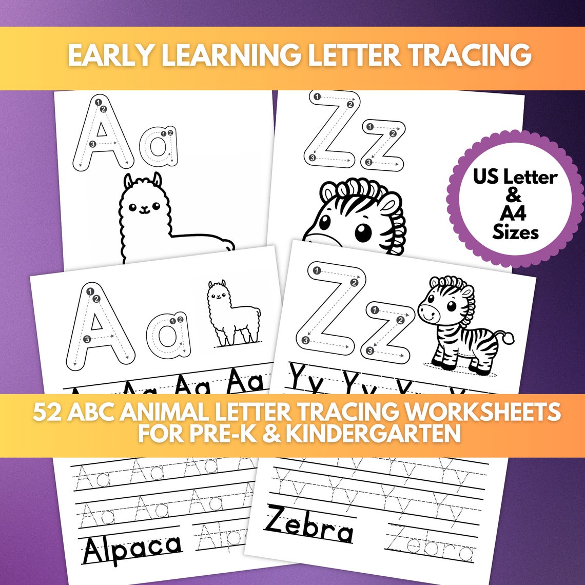 Animal ABC Letter Tracing Worksheets: Pre-k Handwriting Practice (PDF ...