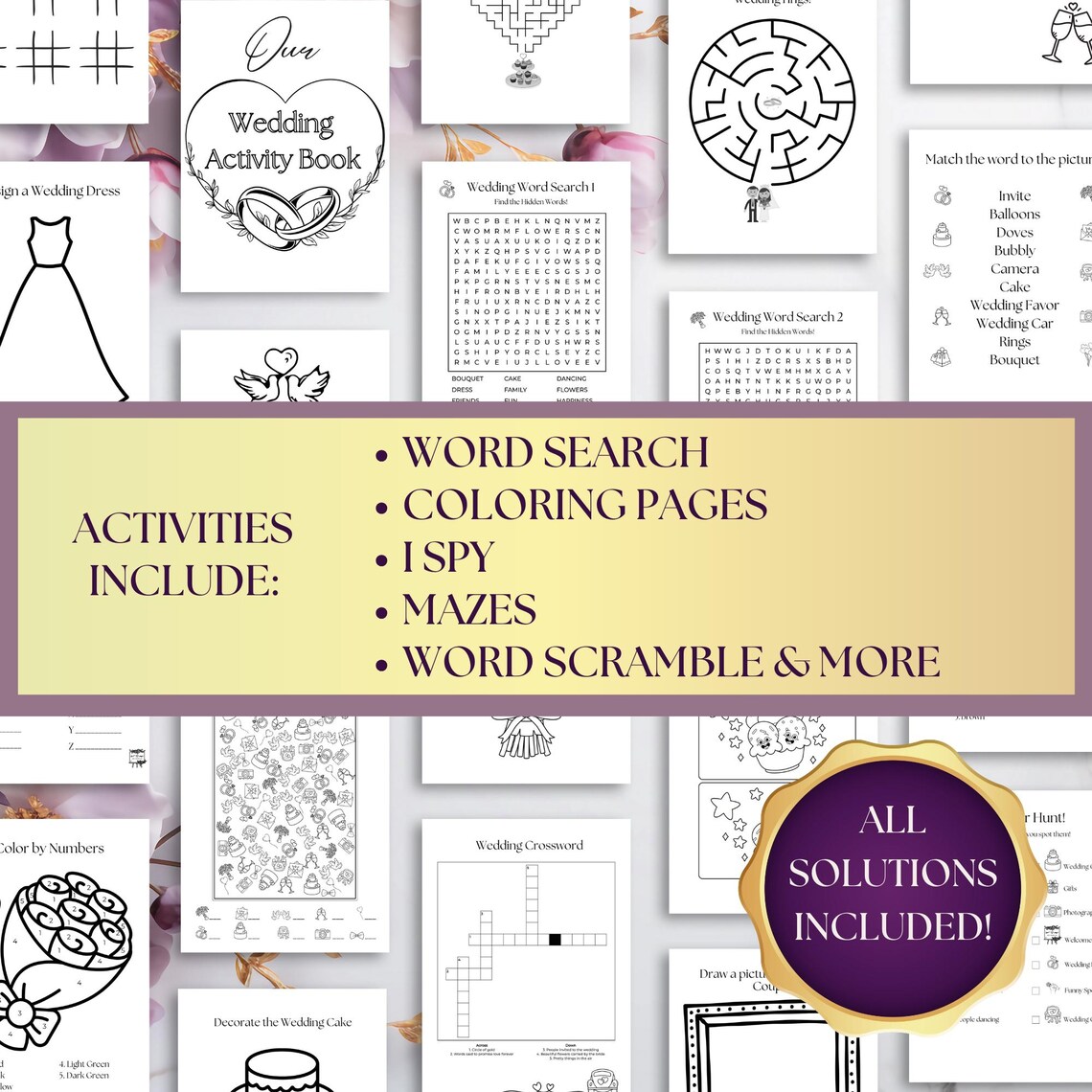 Kids Wedding Activity Pack, Printable Wedding Activity Book Colouring ...