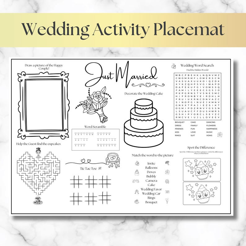 Wedding Activity Placemat for Kids: Coloring & Puzzles (PDF Download ...