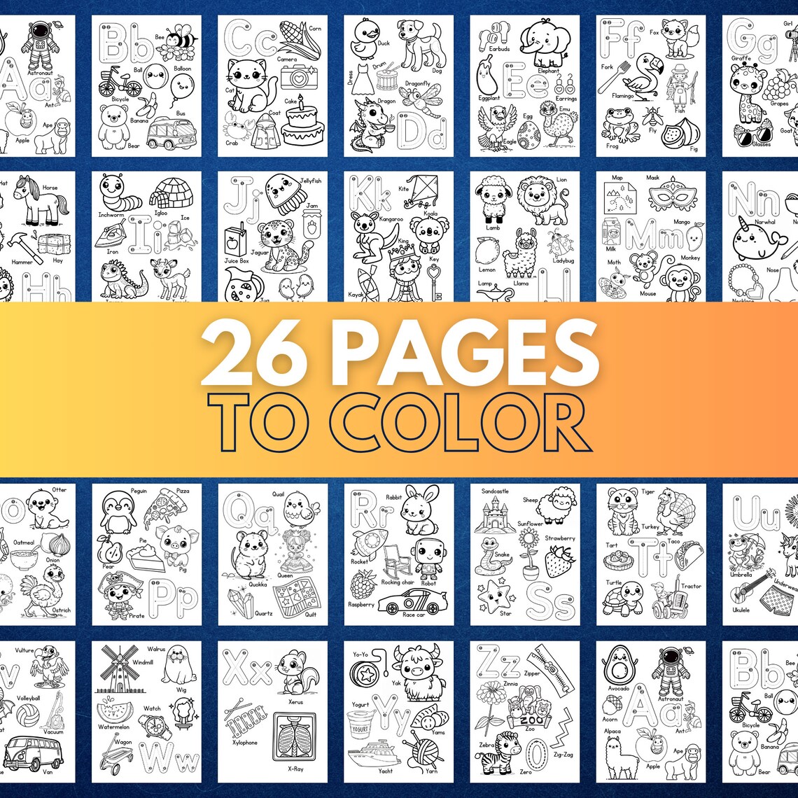 26 Alphabet Printable Coloring Pages for Kids, Easy and Fun ABC ...