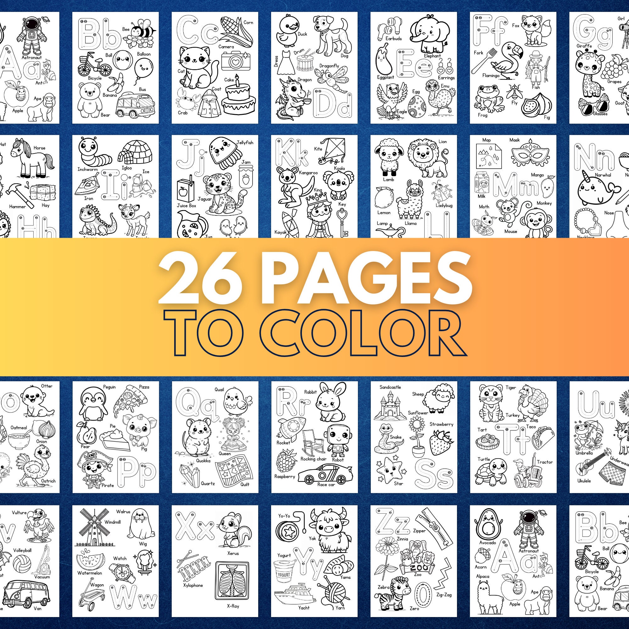 26 Alphabet Printable Coloring Pages for Kids, Easy and Fun ABC ...