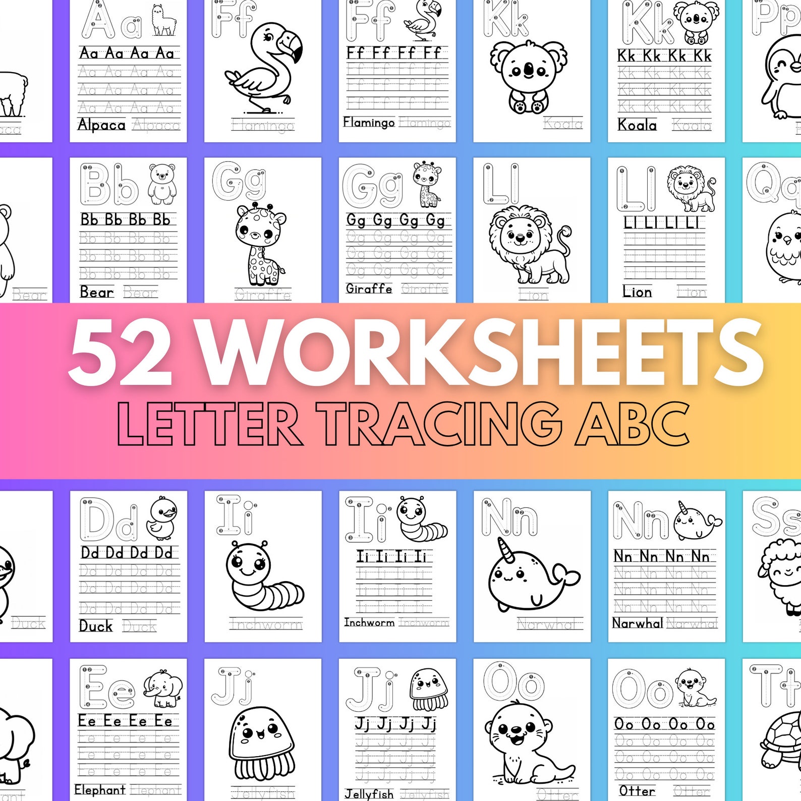 Animal ABC Letter Tracing Worksheets: Pre-k Handwriting Practice (PDF ...